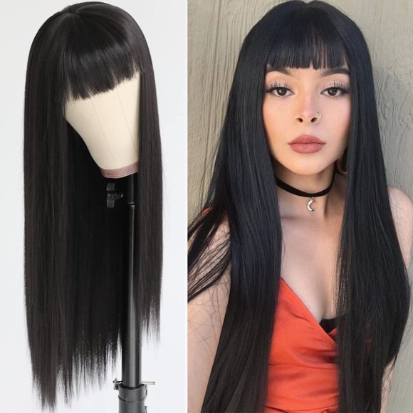 Hair | Women 24 Inch Black Synthetic Long Straight Hair Wigs With Full ...